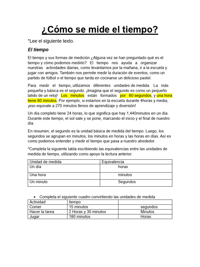 Mide El Tiempo 1 | PDF | Unidades de medida