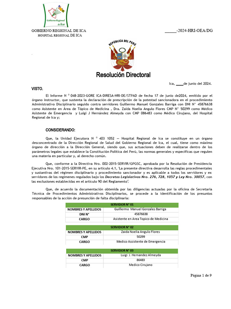 Resolucion Directoral de Prescripcion de Oficio | PDF | Estatuto de ...