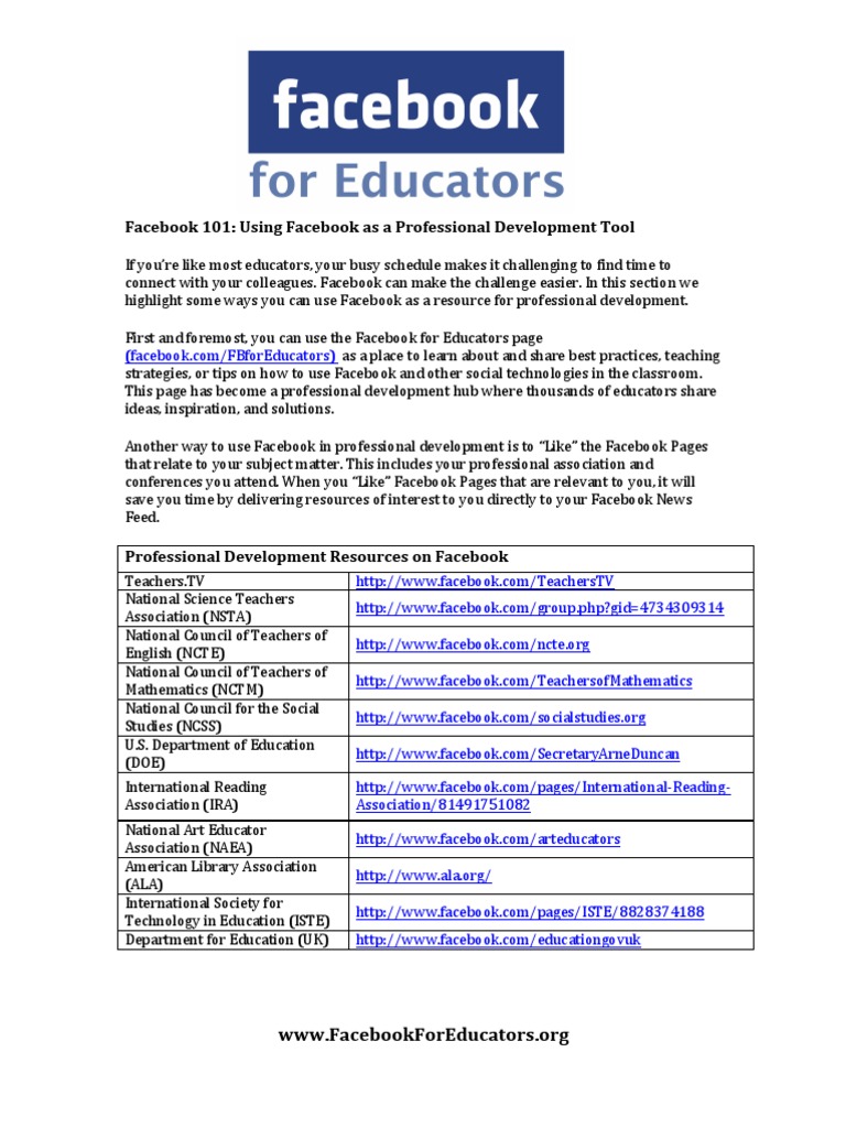 Facebook as a PD Tool for Educators | PDF | Facebook | Educational ...