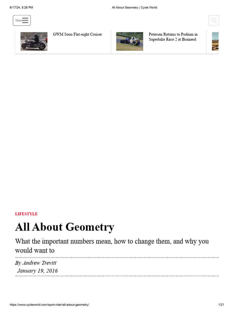 All About Geometry - Cycle World | PDF | Motorcycling | Vehicle Technology