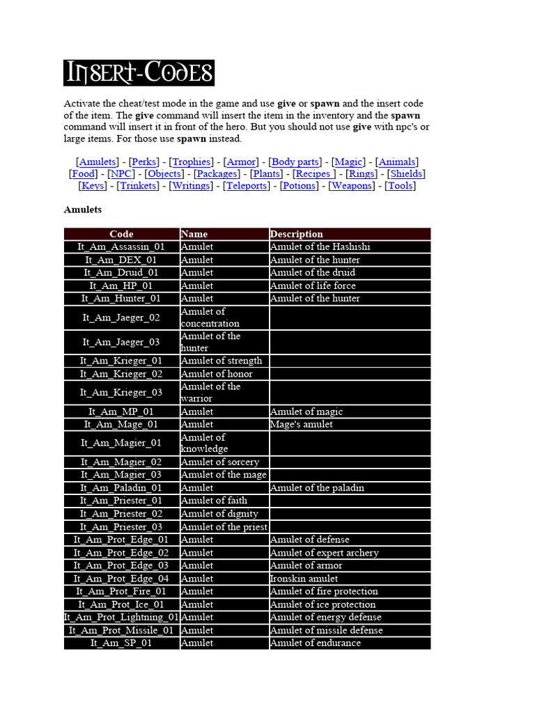 Dokumen - Tips Gothic 3 Item Codes | PDF | Amulet | Armour
