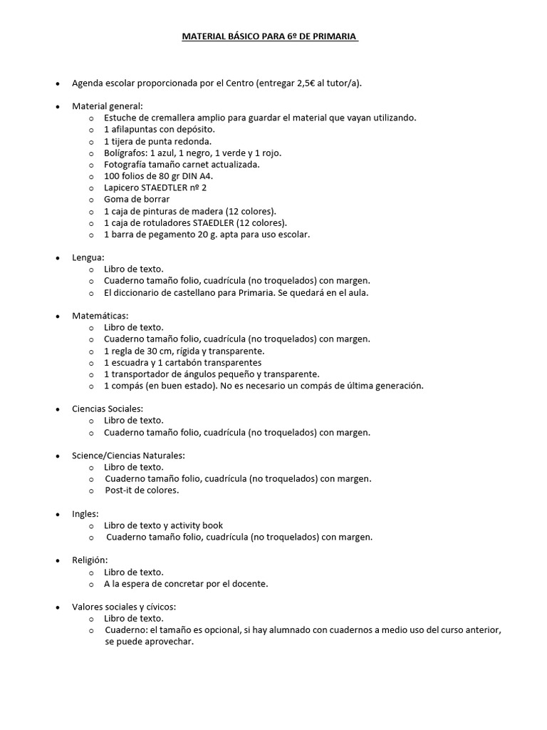 Material Básico para de Primaria 6 Primaria | PDF | Cuaderno
