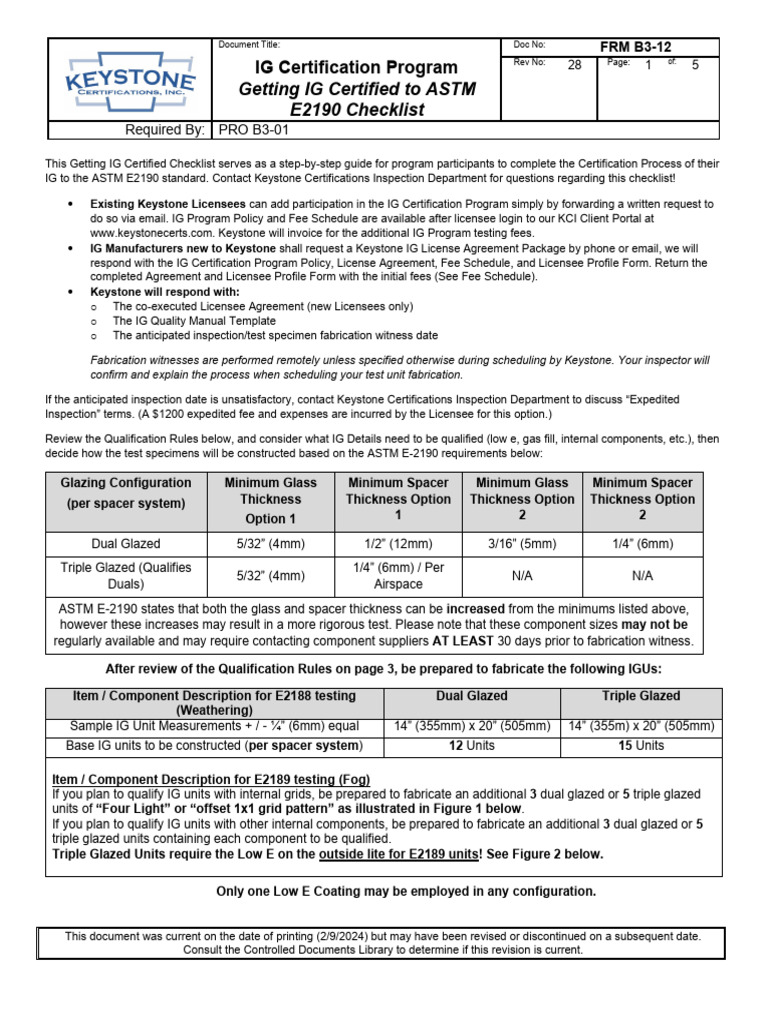 IG Certification Checklist for ASTM E2190 | PDF | Screw | Materials