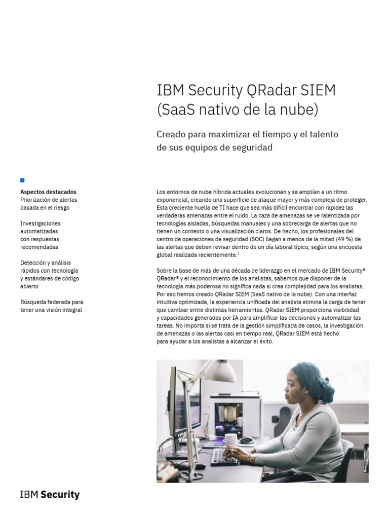 IBM Security QRadar SIEM (SaaS Nativo de La Nube) | PDF | Inteligencia artificial | Inteligencia ...