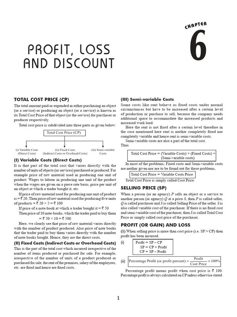 Profit, Loss and Discount | PDF | Cost | Prices
