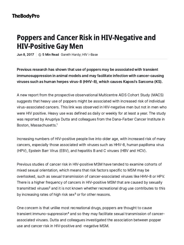 Poppers and Cancer Risk in HIV-Negative and HIV-Positive Gay Men | PDF ...