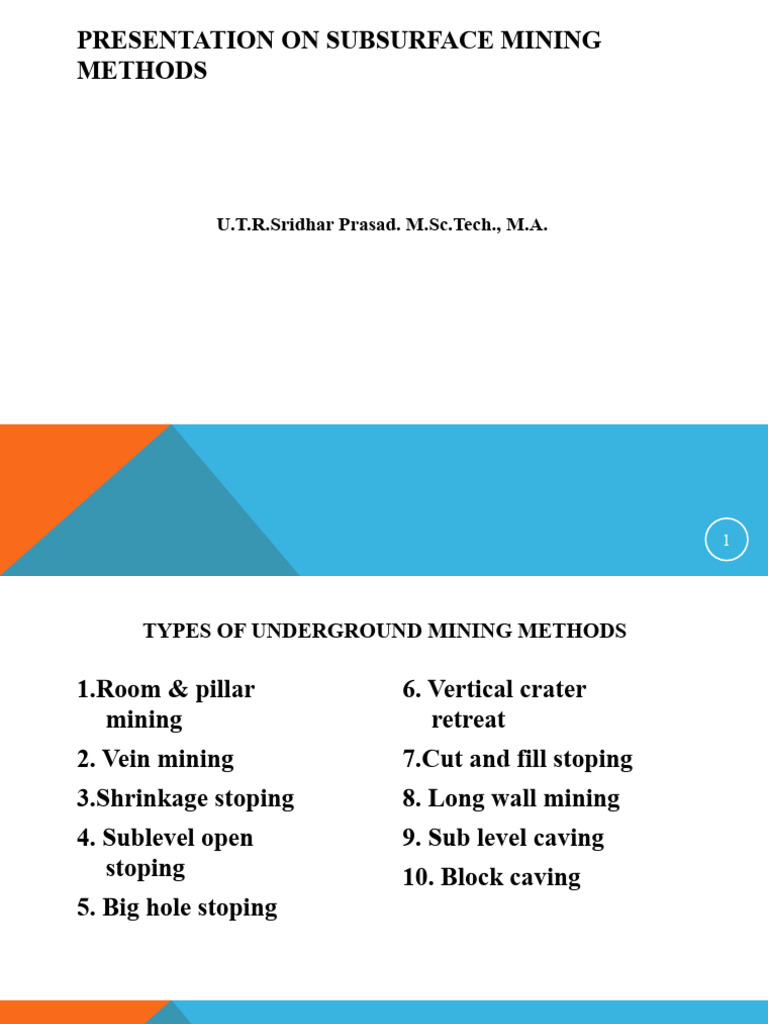 Presentation On Subsurface Mining Methods | PDF | Mining | Earth Sciences