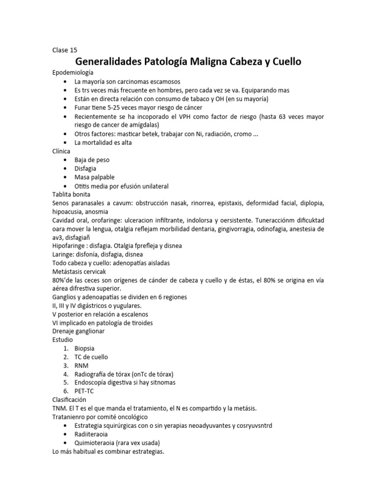 Clase 15 Generalidades Parología Maligna Cabeza y Cuello | PDF | Cáncer ...