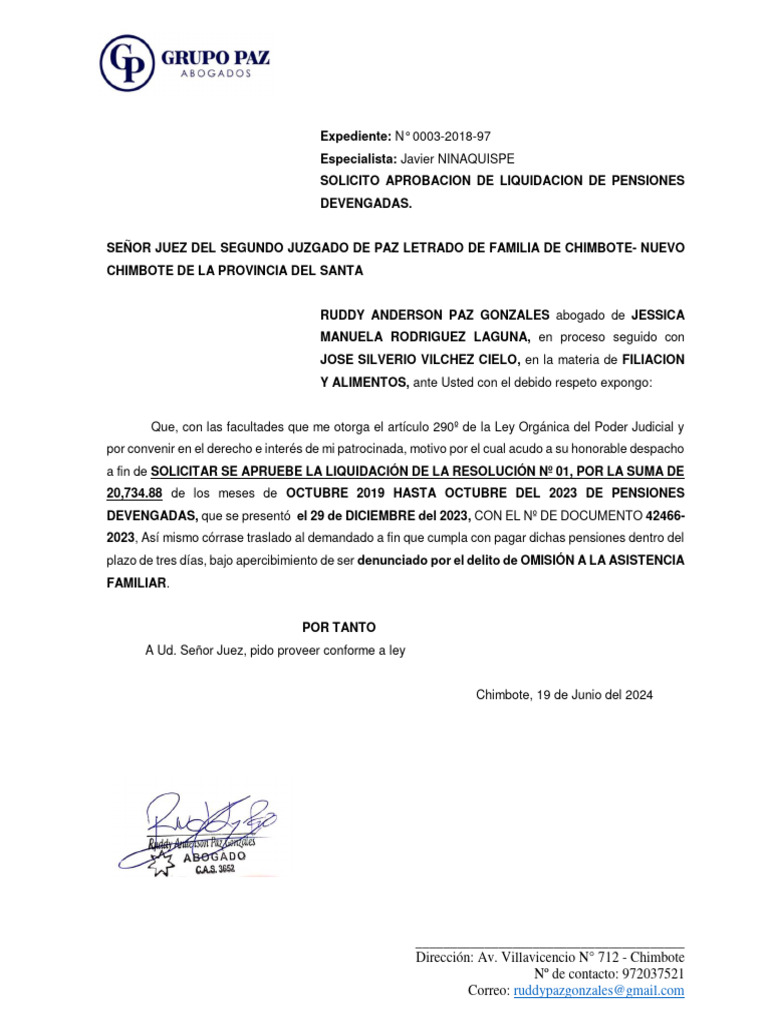 SOLICITO APROBACION DE LIQUIDACION DE PENSIONES DEVENGADAS POR ... SOLICITO APROBACION DE LIQUIDACION DE PENSIONES DEVENGADAS POR ...