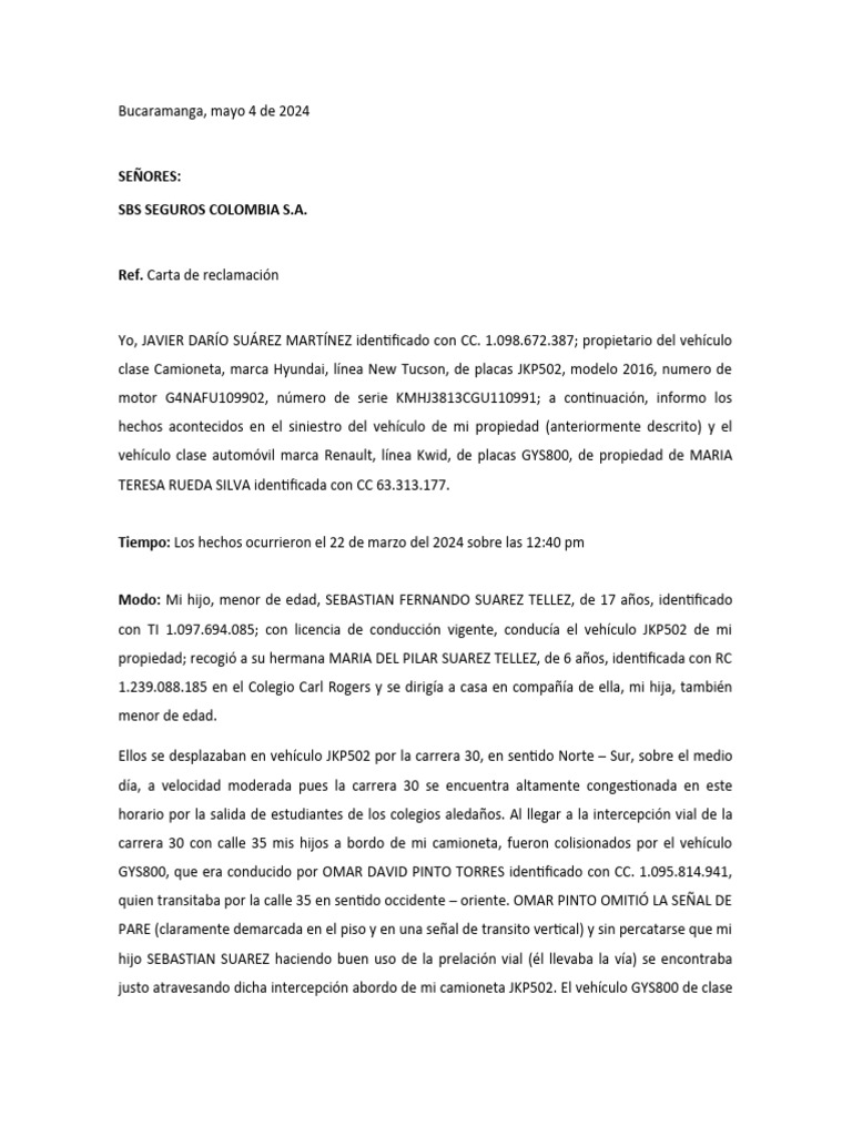 Carta de reclamación | PDF | Daños y perjuicios