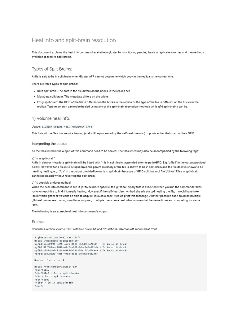 Troubleshooting Split-Brains - Gluster Docs | PDF | Computer File | Command Line Interface