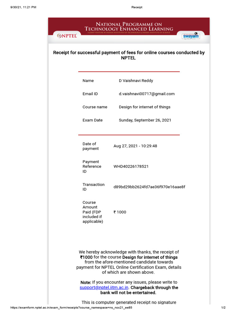 1923-b.e-ece-batchno-121-internship | PDF | Receipt