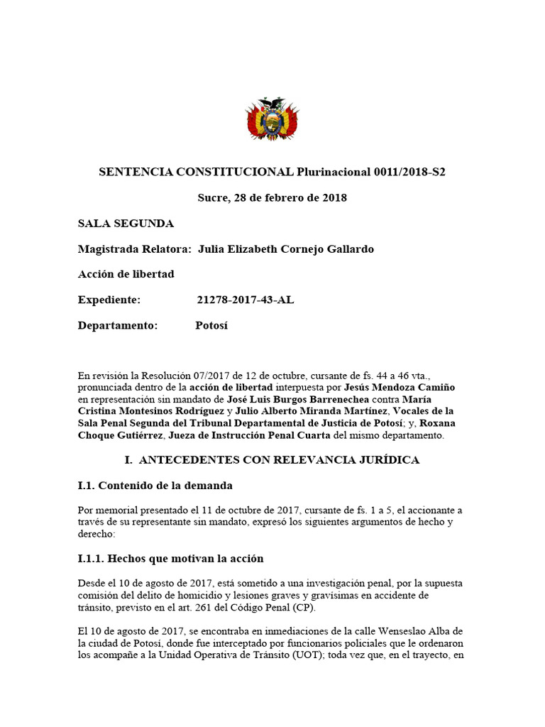 SCP.0011 2018 S2 | PDF | Mandato | Debido al proceso