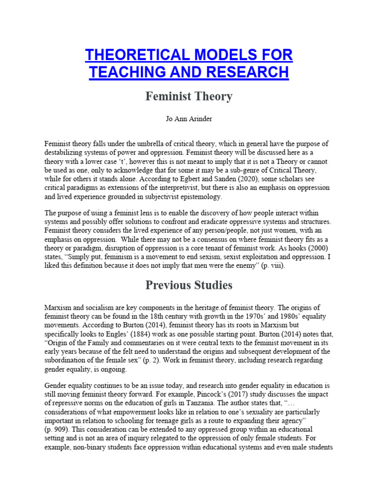 Theoretical Models For Teaching and Research | PDF | Feminism | Gender ...