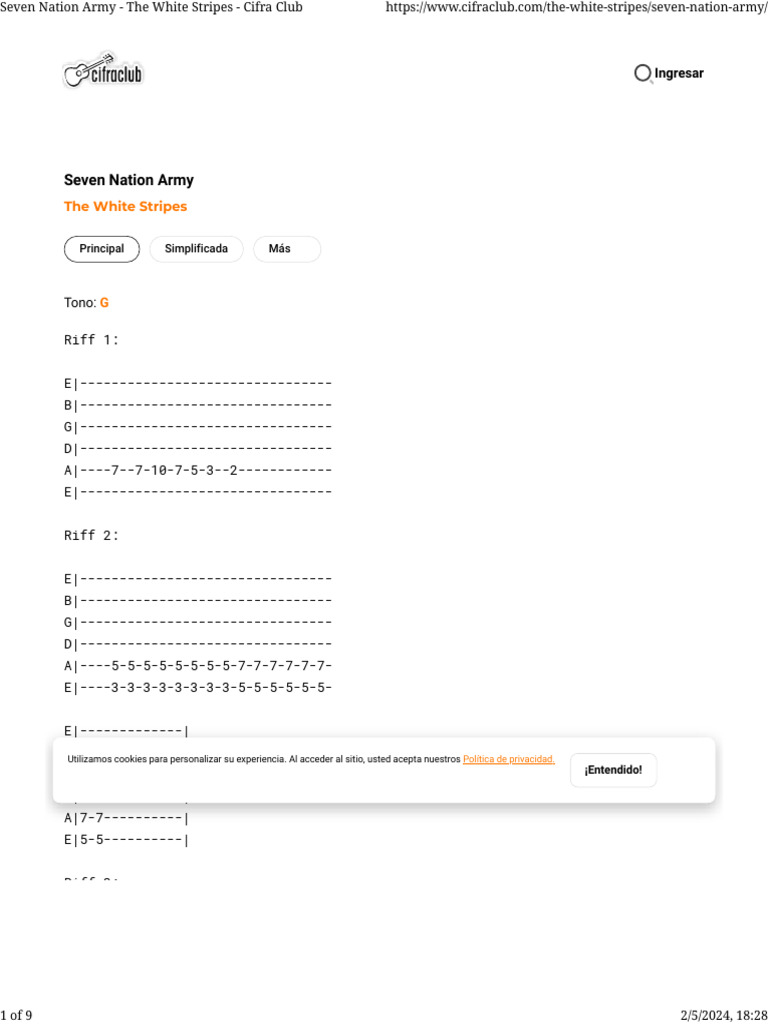 Seven Nation Army Guitar Chords | PDF | Grabación de sonido | Música ...