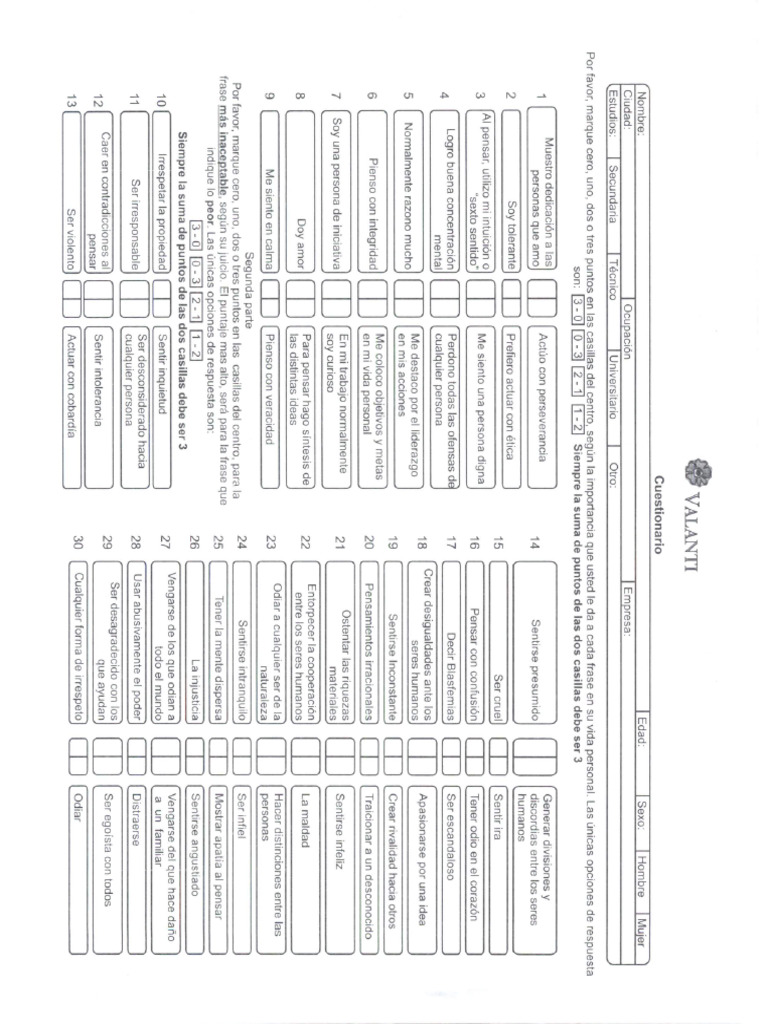 VALANTI-1 Hoja de Respuestas | PDF