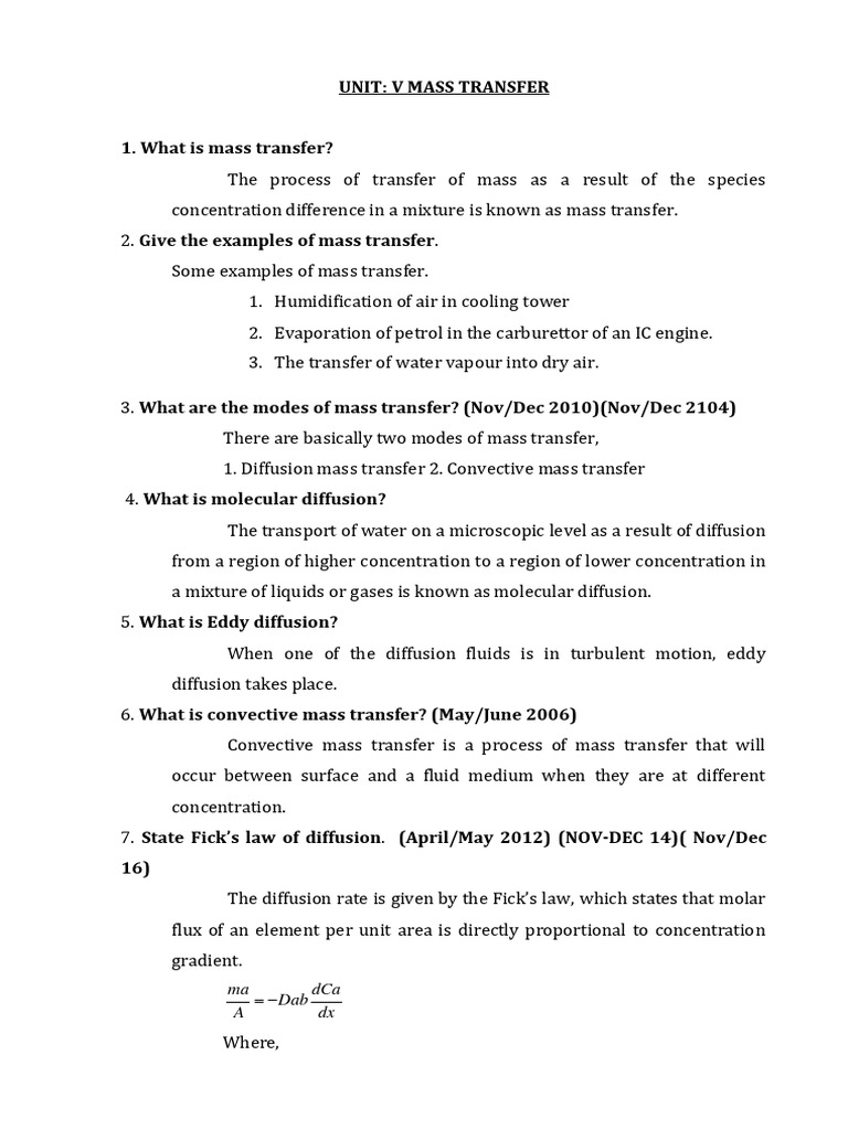 UNIT 5 | PDF | Diffusion | Boundary Layer