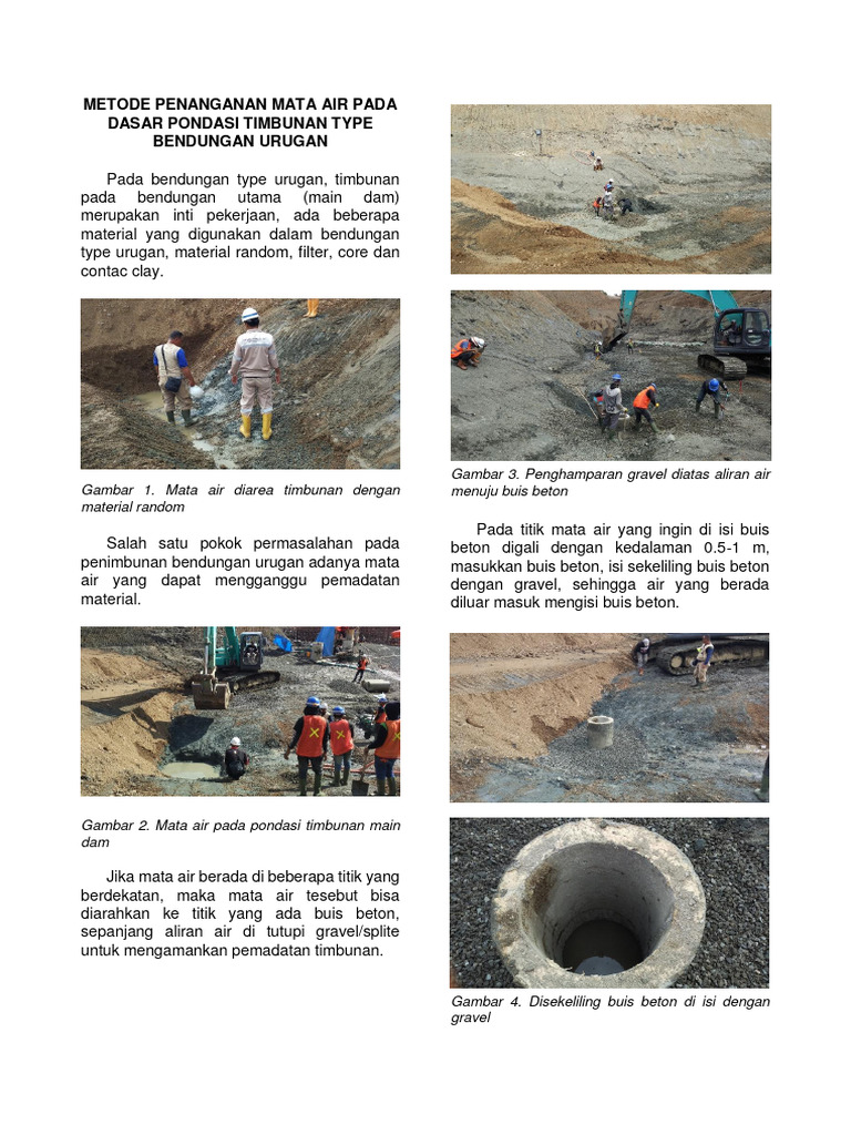 Metode Penanganan Mata Air Pada Dasar Pondasi Timbunan Type Bendungan Urugan (Bendungan ...