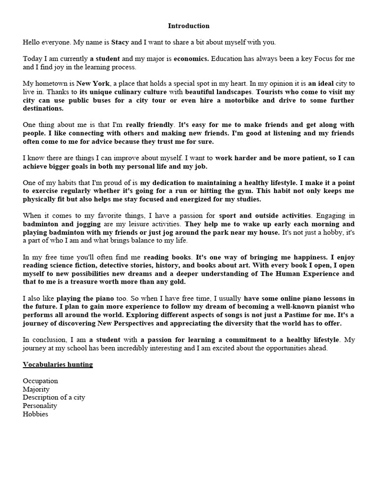 Self Introduction | PDF | Hobbies