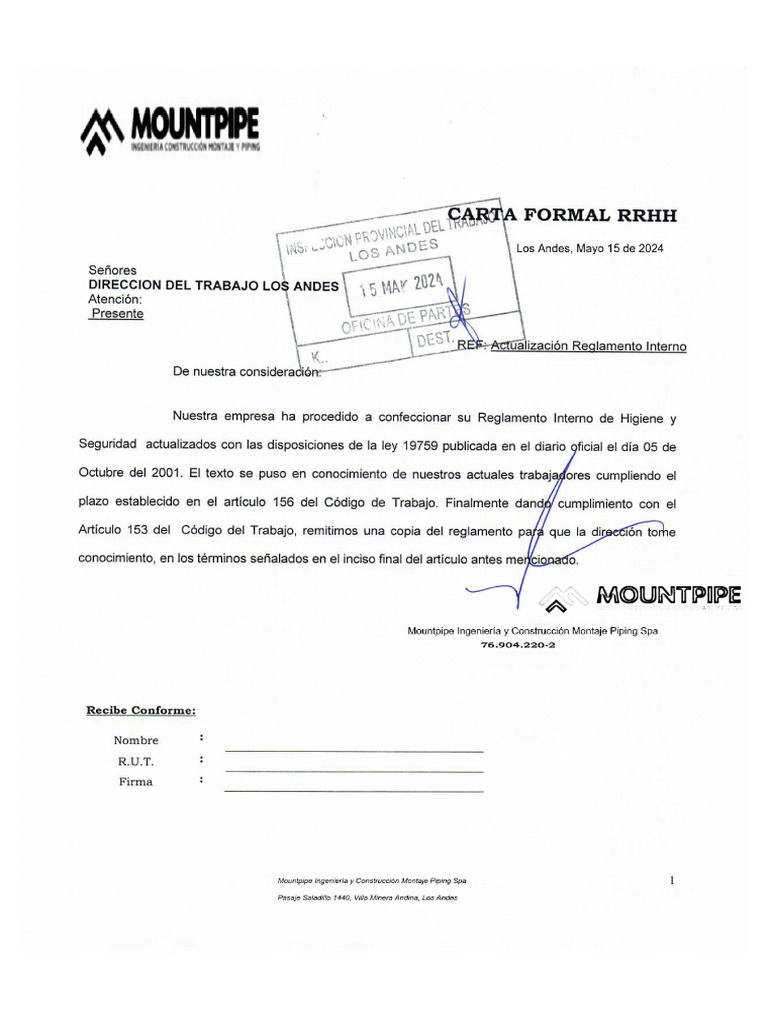 Carta Inspeccion Del Trabajo | PDF