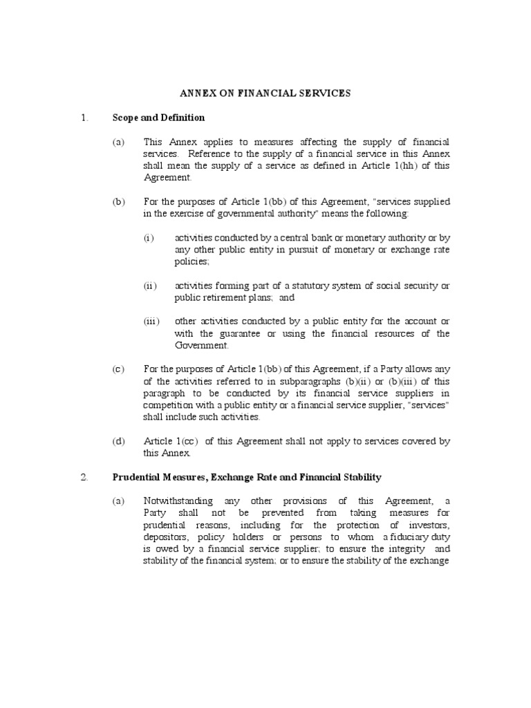 Annex On Financial Services Scope and Definition | PDF | Finance ...