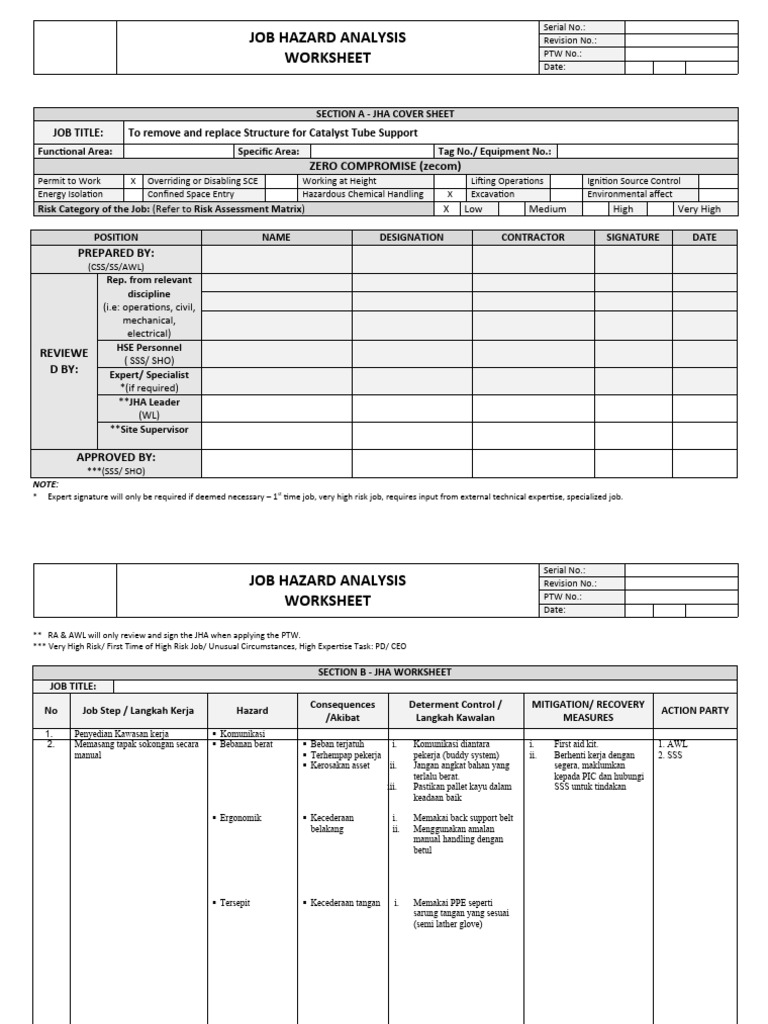 JHA Work Sheet | Download Free PDF | Hazards | Safety