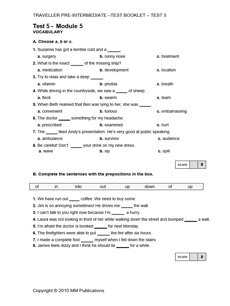 Traveller Pre-Interm - Test 5 | PDF