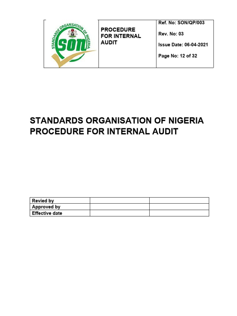 Standards Organisation of Nigeria Internal Adit Procedure 2023 | PDF ...