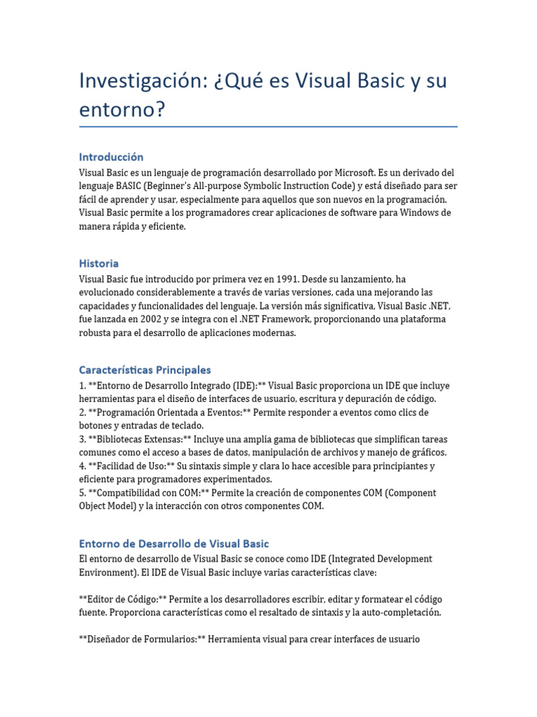 Investigacion Visual Basic | PDF | Básico | Entorno de desarrollo integrado