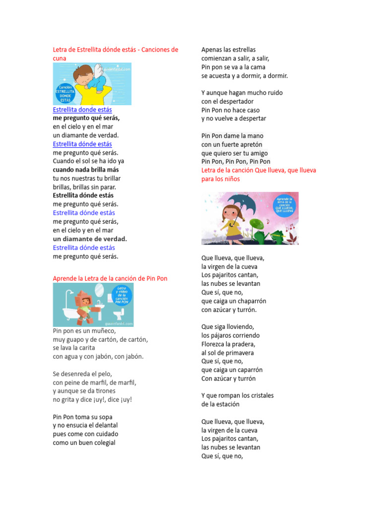 Letra de Estrellita Dónde Estás | PDF