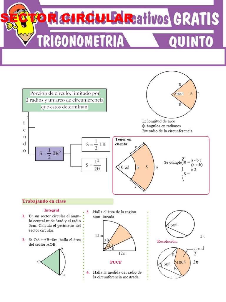Sector Circular para Quinto Grado de Secundaria | PDF | Geometría ...