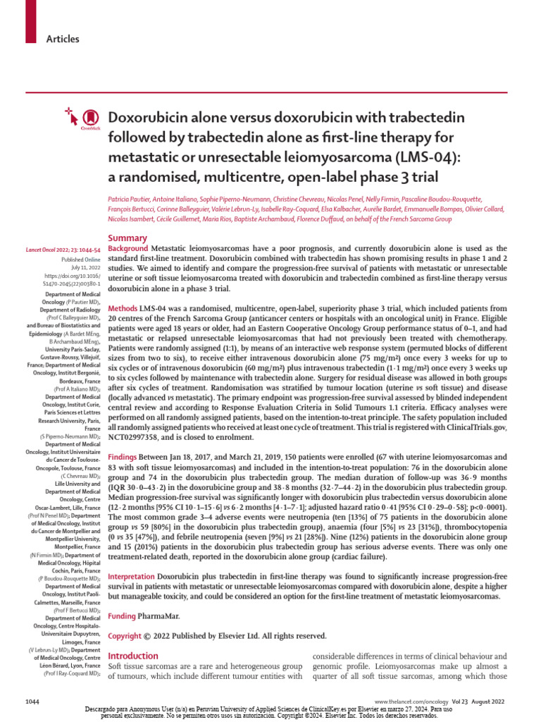 LMS-04 1-s2.0-S1470204522003801 | PDF | Oncology | Diseases And Disorders