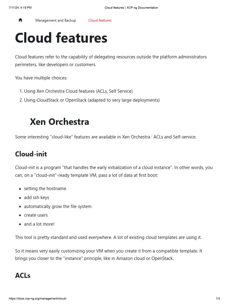 Cloud Features - XCP-NG Documentation | PDF | Cloud Computing | Open Stack