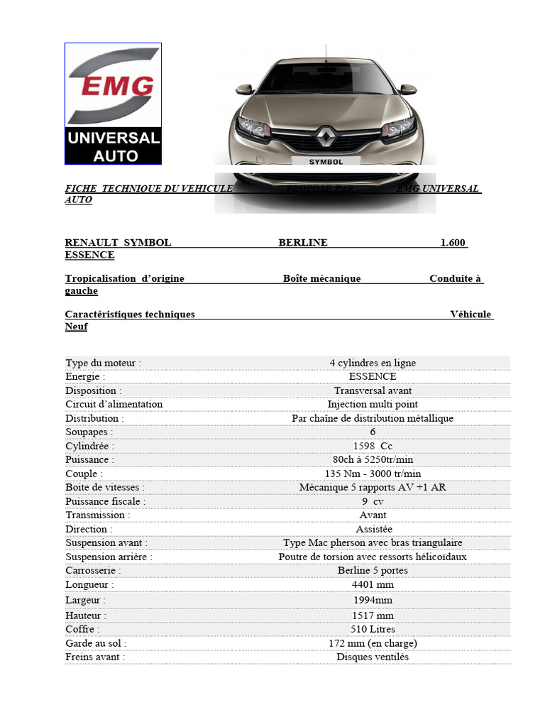 Renault Symbol Dossier Complet | PDF | Frein | Véhicules