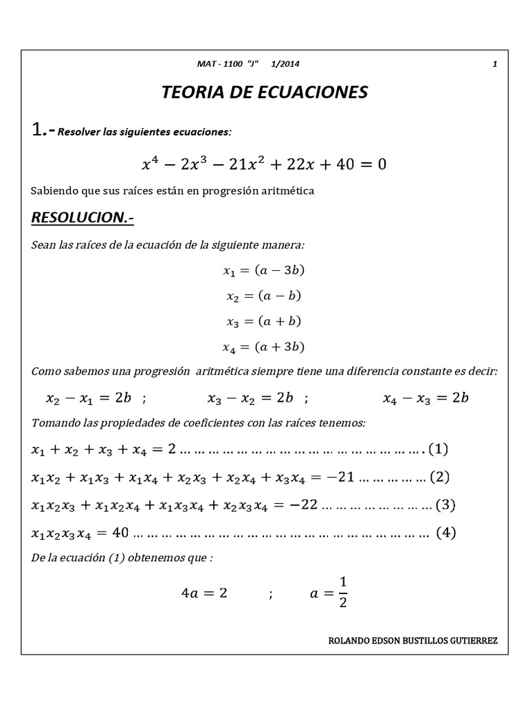 EJERCICIOS MAT 1100 ECUACIONES | Descargar gratis PDF | Ecuaciones | Matemáticas
