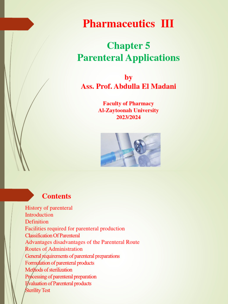 Chapter 4 Parenteral Preparations | PDF | Injection (Medicine ...