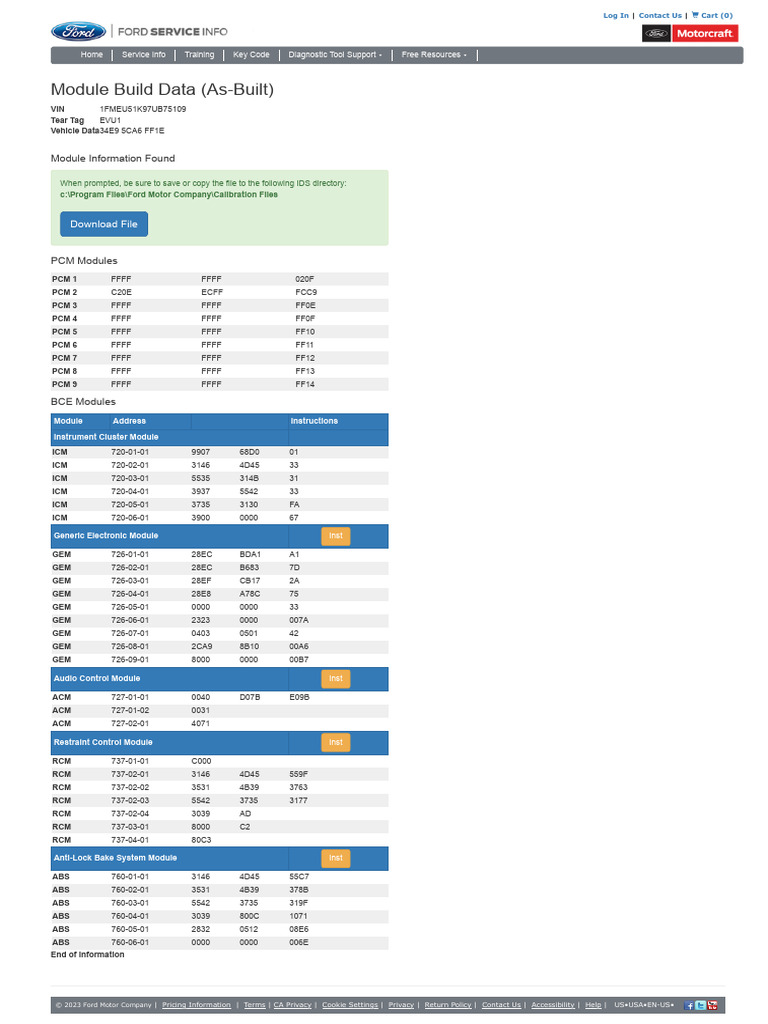 Module Build Data (As-Built) - FORD SPORTRACK 2007 RICARDO NAVARRO ...