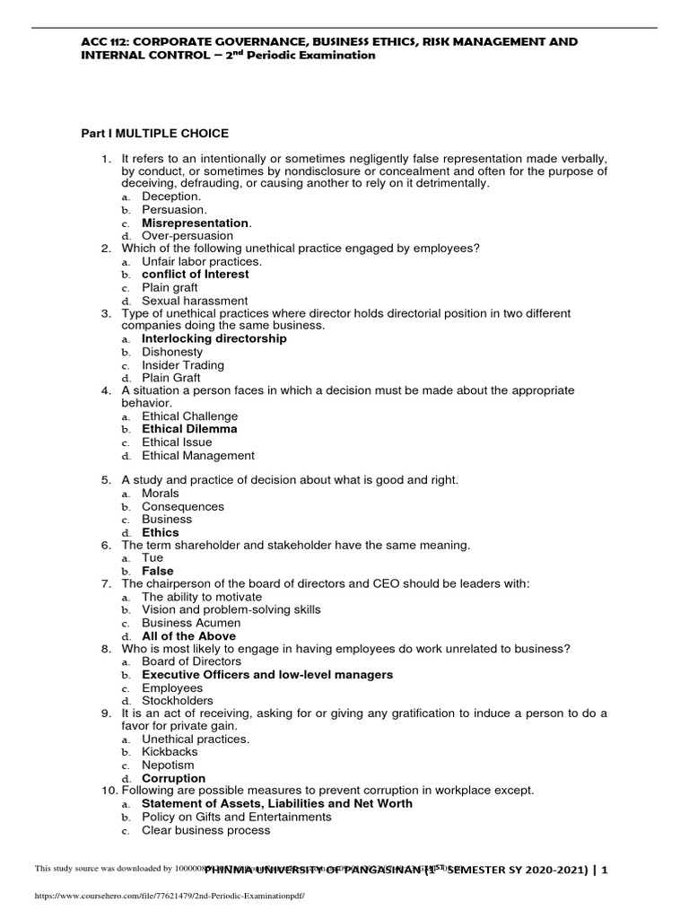 ACC 112 2nd - Periodic - Examination PDF | PDF | Risk | Risk Management