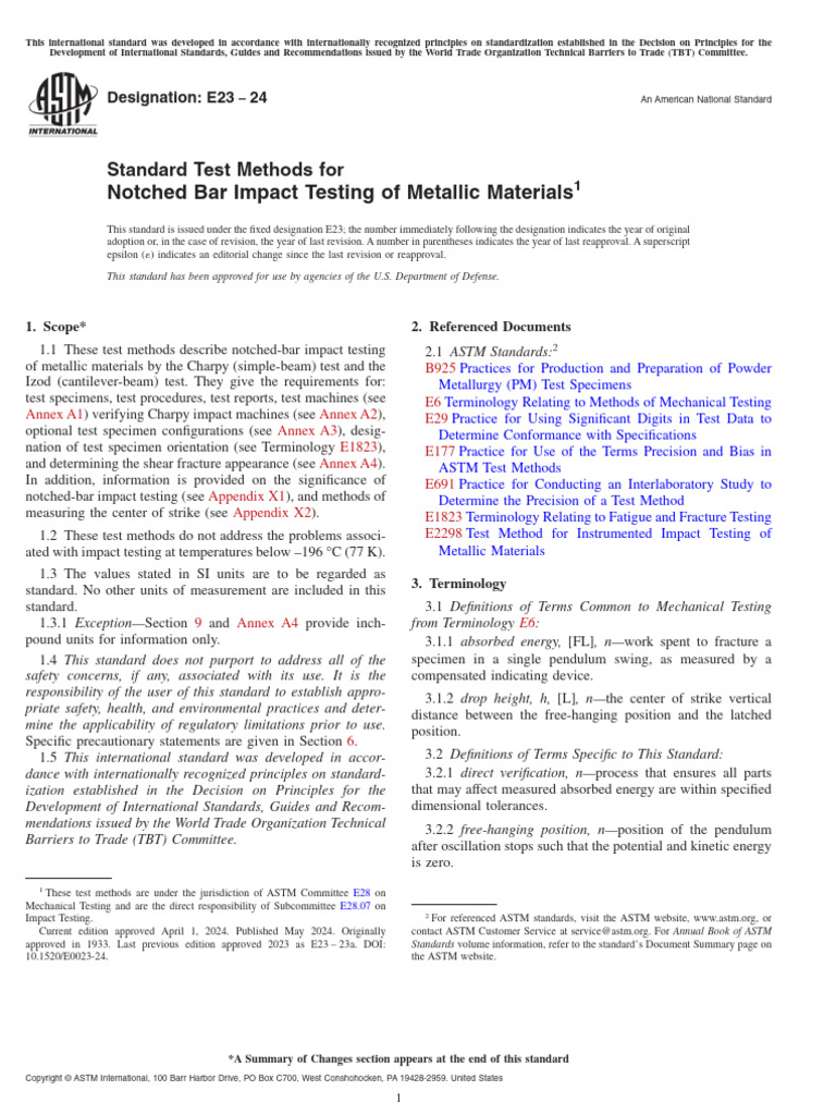 Astm E23-24 | PDF | Temperature | Materials