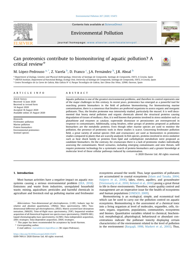 Can Proteomics Contribute To Biomonitoring of Aquatic Pollution | PDF ...