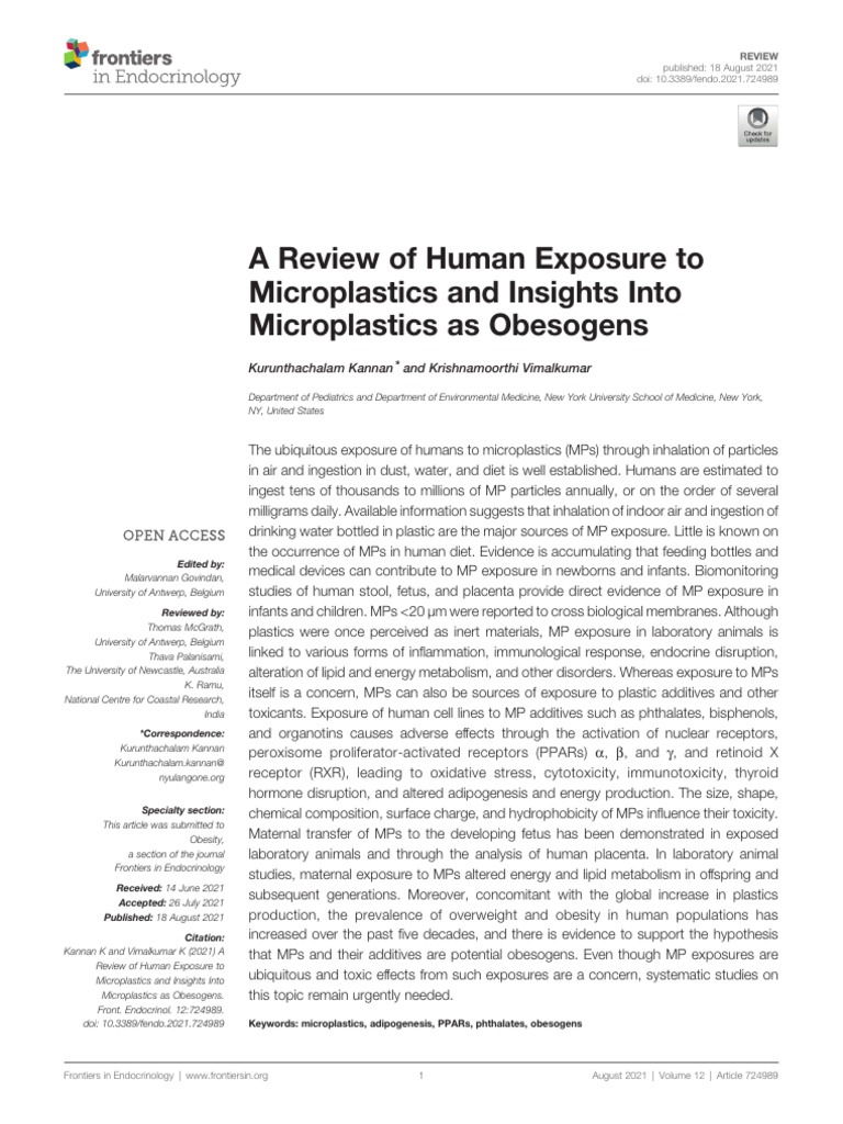 A Review of Human Exposure To Microplastics and in | PDF | Plastic ...