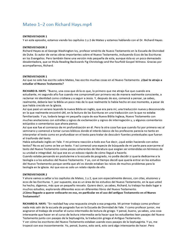 Mateo 1–2: Análisis de Richard Hays | PDF | Evangelio de Mateo | Jesús