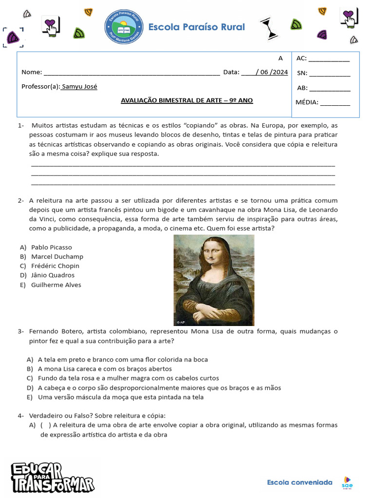 Prova de Arte 9 Ano | PDF