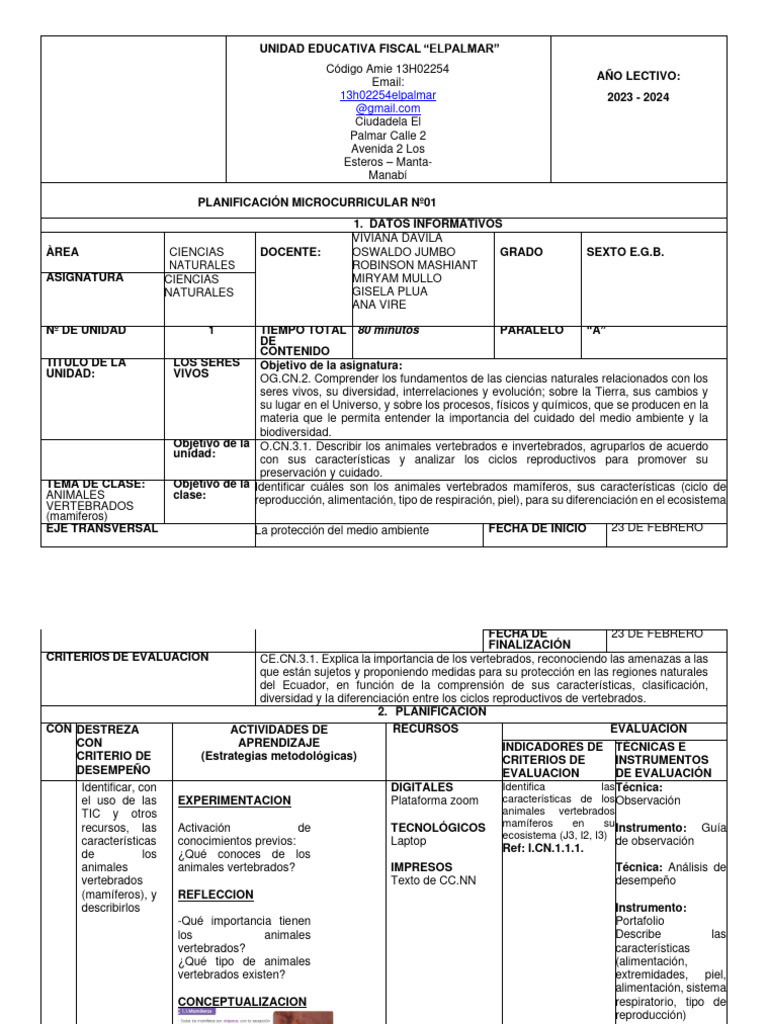 Micro Planificacion Taller 5 | PDF | Evaluación