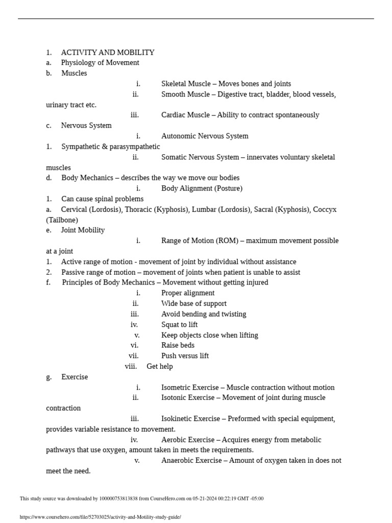 Activity and Motility Study Guide | PDF | Muscle Contraction | Muscle