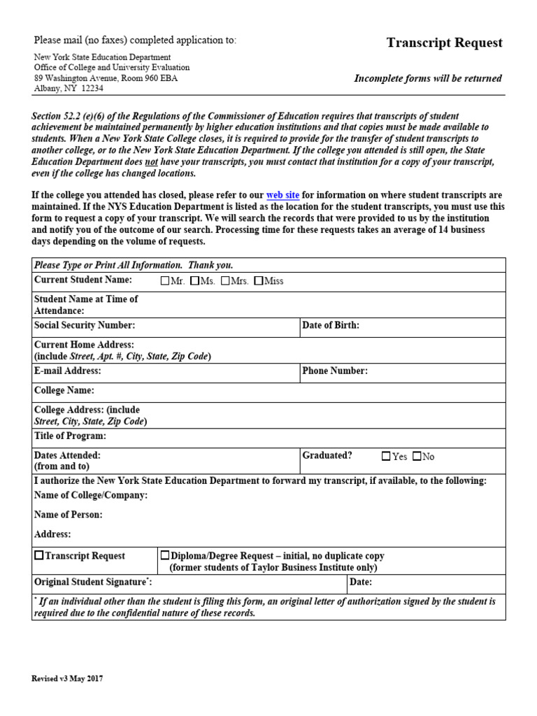 Transcript Request Form | PDF