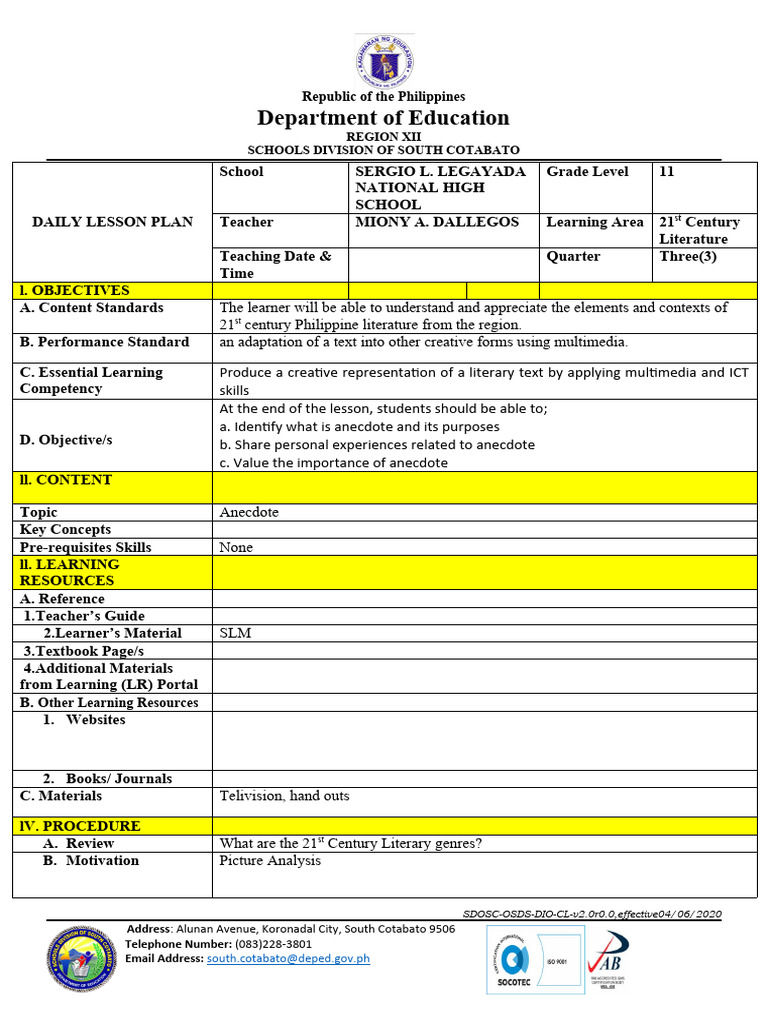 21st Lesson Plan | PDF | Learning | Lesson Plan