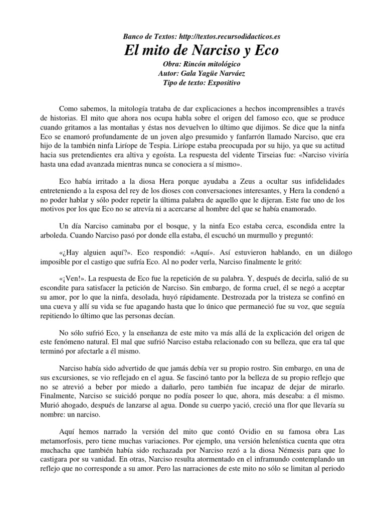 El Mito de Narciso y Eco | PDF | Clásicos | Ficción general