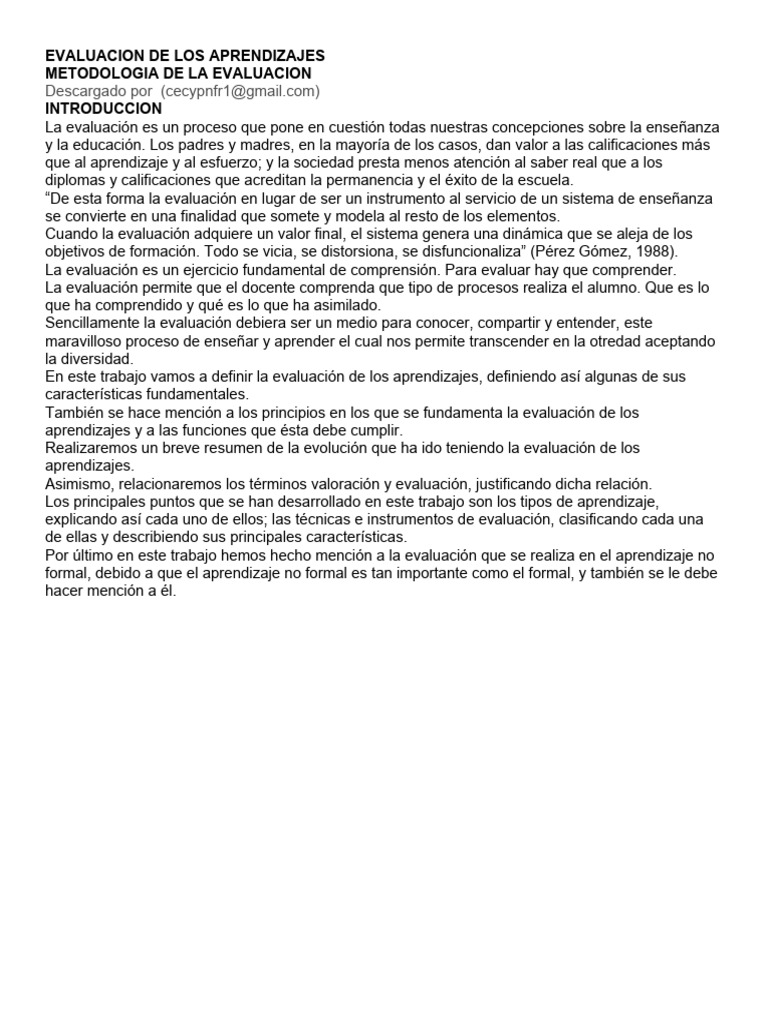 Resumen de EVALUACION DE LOS APRENDIZAJES | PDF | Evaluación | Aprendizaje