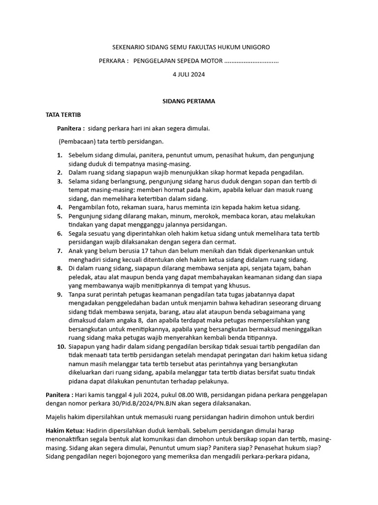 Skenario & Dialog Sidang Semu | PDF